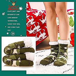 Kids Boys Girls Fuzzy Slipper Socks Soft Warm Thick Fleece lined Christmas Stockings For Child Toddler Winter Home Socks (Green Camouflage, 5-8 Years)