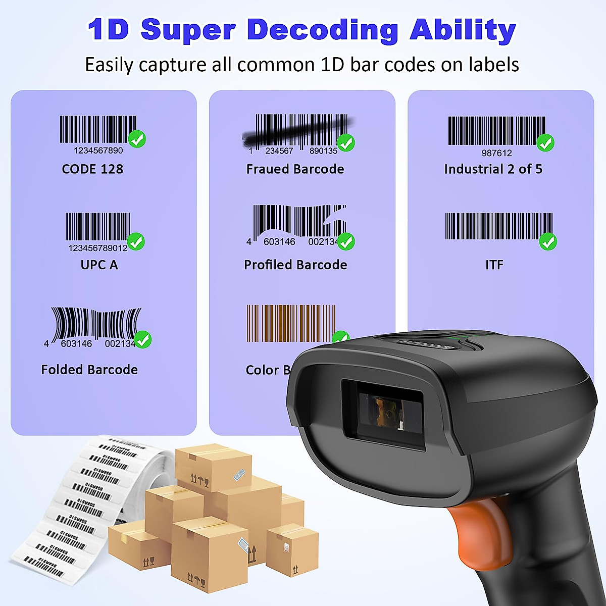 Bluetooth Wireless Barcode Scanner Versatile 3-in-1 (2.4Ghz Bluetooth6.0 Wireless+USB 2.0 Wired) Rechargeable symcode 1D Laser Barcode Reader USB Handheld Bar Code Scanner Wireless Barcode Reader