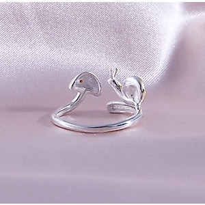 Helen de Lete Snail on Mushroom Plants S925 Sterling Silver Adjustable Ring For Women