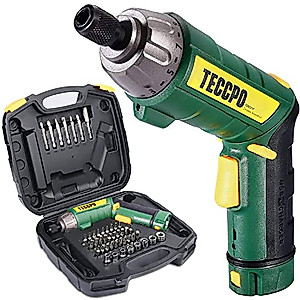 Cordless Screwdriver, 45Pcs 6N.m, TECCPO 4V Electric Power Screwdriver, 9+1 Torque Gears, Cordless Screwdriver Rechargeable with 2000mAh Li-ion, 1/4'' Hex Self-Lock Chuck, 2 LED, Adjustable 2 Position