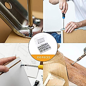 Self Tapping Screws Assortment Fasteners Set, 650pcs 304 Stainless Steel M3/M4/M5/M6 Sheet Metal Screws Kit with Storage Box,Phillips Drive Wood Screw Assortment