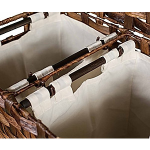BIRDROCK HOME Abaca Divided Flat Weave Laundry Hamper with Bags - Hand Woven Clothes Basket - Sorter Hampers - Espresso