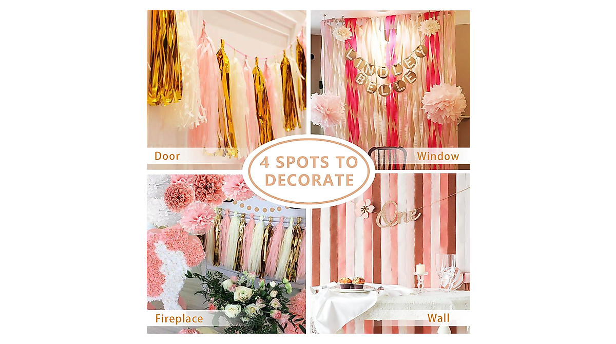 Metallic Rose Gold Party Streamers - 4 Rolls, 328ft