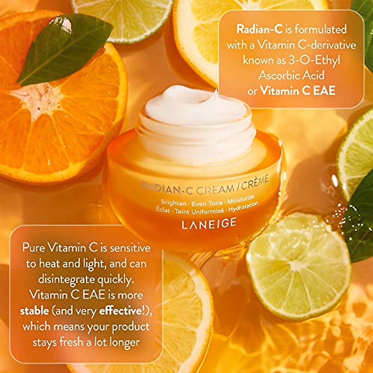 LANEIGE Radian-C Cream: Hydrate, Visibly Brighten & Reduce Look of Dark Spots with Vitamin C EAE & Vitamin E, 1.0 fl. oz.