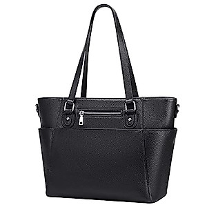 Over Earth Women Leather Handbags Genuine Leather Tote Shoulder Bag with Multi Pockets(O105E UG Black)