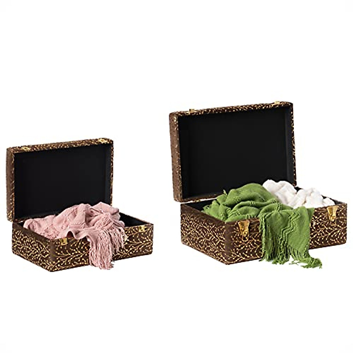 Vintiquewise Decorative Tufted Velvet Suitcase Treasure Chest Set of 2, Brown