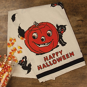 Primitives by Kathy Retro-Inspired Halloween Dish Towel, 28 x 28-Inch, Happy Halloween
