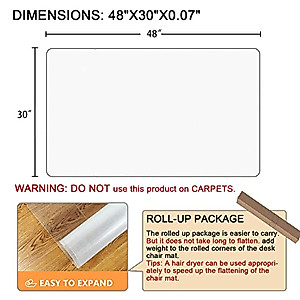 Naturei Office Chair Mat for Hardwood Floor, 48" x 30" Clear Desk Chair Mat, 0.07" Thick Transparent Office Mats for Rolling Chairs, Easy to Clean (Rectangle)