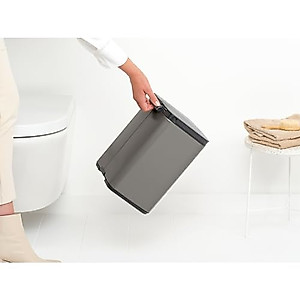 Brabantia Small Bo Trash Can 1.8 Gal - Easy Open, Soft Closing Lid, Hygienic, Space Efficient - for Bathroom, Home Office, Bedroom - Platinum - LWH 9.5 x 8.2 x 12.5