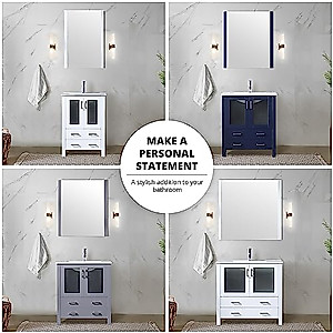 Bell+Modern Harborfront 36 in W x 18.25 in D White Bath Vanity with Side Cabinet, White Ceramic Top, and 22 in Mirror