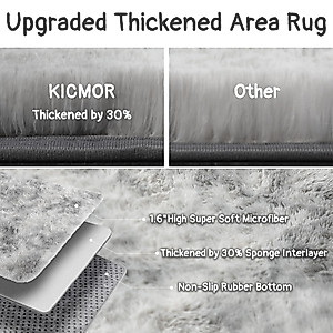 KICMOR Machine Washable Luxury Light Grey Area Rugs for Living Room, 5x8 Large Tie-Dyed Fluffy Fuzzy Shag Bedroom Floor Carpets, Gray Anti-Skid Thick Soft Shaggy Plush Rugs for Kids Girls Room Decor