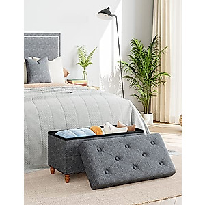Nicehill Storage Ottoman with Wooden Legs, Nicehill Ottoman with Storage for Living Room, Folding Storage Ottoman Bench for Bedroom, Ottoman Foot Rest Stool, Linen Fabric Dark Grey 30" Ottoman