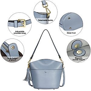 S-ZONE Women Small Cow Split Genuine Leather Crossbody Bucket Bag Shoulder Purse Handbag