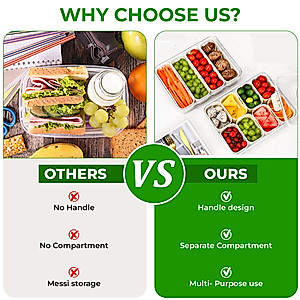 Kenswiss 2 Pack Divided Serving Tray with Lid and Handle | Portable Snackle Box for Adults, Kids | Charcuterie Container with 8 and 4 Compartments | Snack Organizer for Fruits and Travel