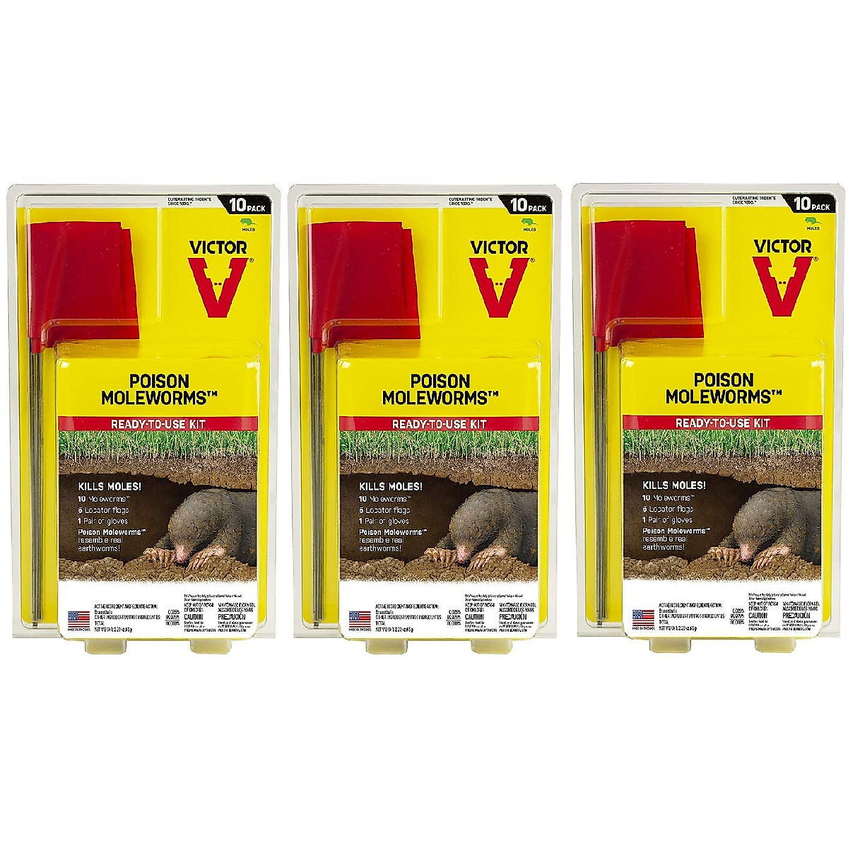 Victor M6009 Poison Moleworms, Yellow - Thrее Расk