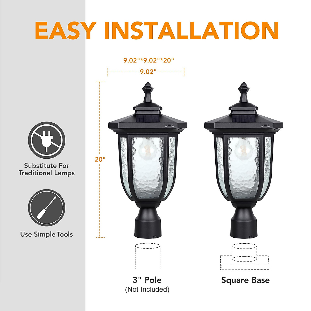 KMC KMC IGHTING ST4322Q Solar Lamp Post Lights Solar Post Lights Post Solar Lights 120 Lumen Die-Casting Aluminum with 3-Inch Fitter Base Black Pier Mount for Outdoor Garden Post Pole Landscape Yard