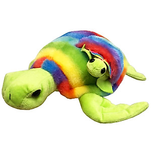 Fun Stuff Rainbow Sea Turtle Stuffed Animals – 18-inch Stuffed Turtle with Baby Sea Turtle Plush – Plush Turtles | Sea Turtle Stuffed Animal