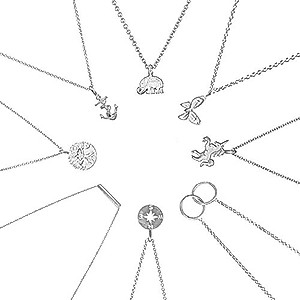 Qiuseadu 8Pack Friendship Unicorn Necklace Set Good Luck Elephant Pendant Chain Necklace with Message Card Party Favors Birthday Gifts for Girls Women (Silver)