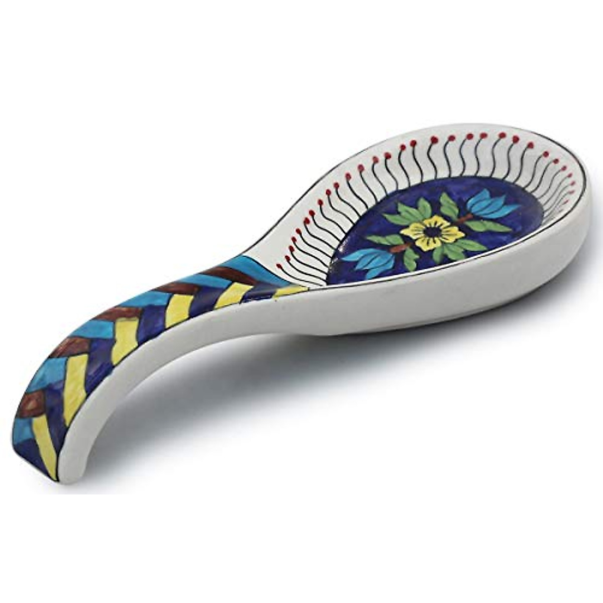 ABHANDICRAFTS Metal Spoon Rest with Red Ceramic Dish - Upright Utensil Holder for Stovetop & Kitchen Organization Standing Spoon Rest for Kitchen Countertop (AB-SPOON-013)