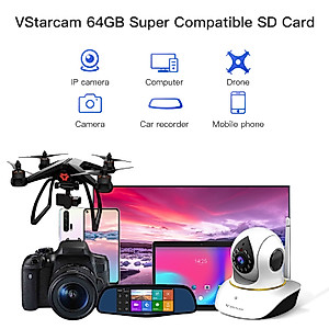 VSTARCAM 64GB SD Card Class 10 Flash Memory Card for Security Cameras Drones Cameras Cell Phone