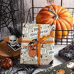 LeZakaa Halloween Wrapping Paper Roll - Mini Roll - Spooky Design with Pumpkins, Ravens, Spider Webs for Gift Wrap, DIY Craft - 17 x 120 inches - 3 Rolls (42.5 sq.ft.ttl.)