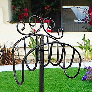 Amagabeli Garden Hose Holder Freestanding Holds 125ft Hose Detachable Rustproof Hose Stand Hanger Heavy Duty Metal Decorative Water Hose Storage with Ground Stakes for Outside Garden Lawn Black BG373