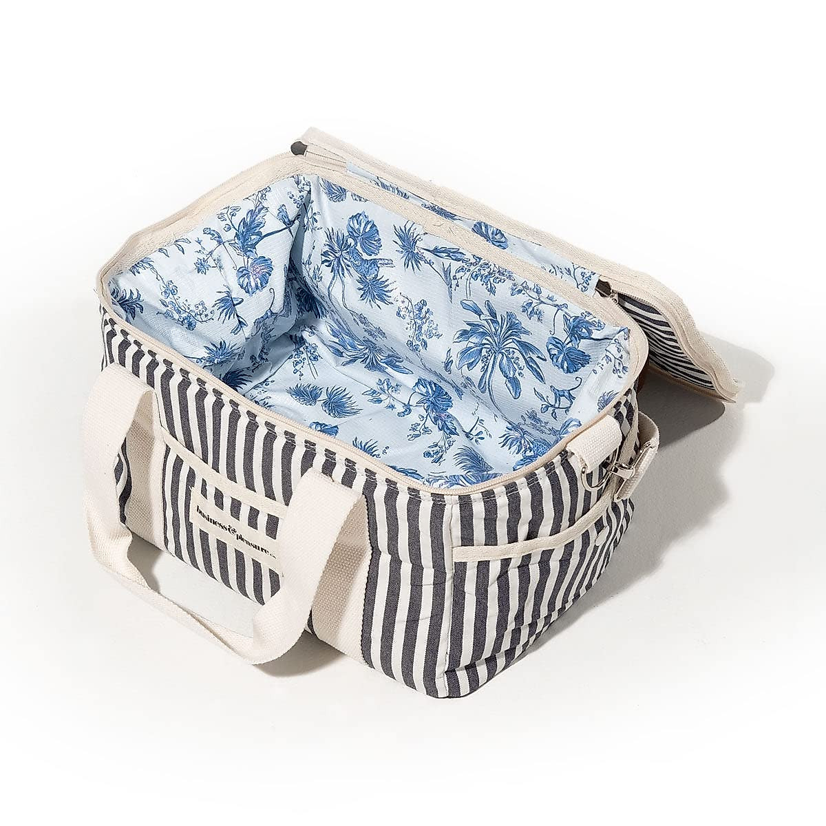 Business & Pleasure Co. Premium Cooler Bag - Cute Vintage Lunch Bag - Perfect for Beach Days & Picnics - Keeps Food Fresh & Drinks Cold - Insulated Leakproof Lining, 14L - Lauren's Navy Stripe