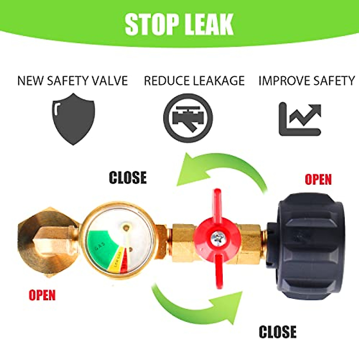 HPX Propane Tank Elbow Refill Adapter: Propane Tank Adapter with Gauge Propane Tank Refill Adapter Propane Filler Adapter for 1LB Bottle Tank Grill Camping - Propane Bottle Refill Adapter