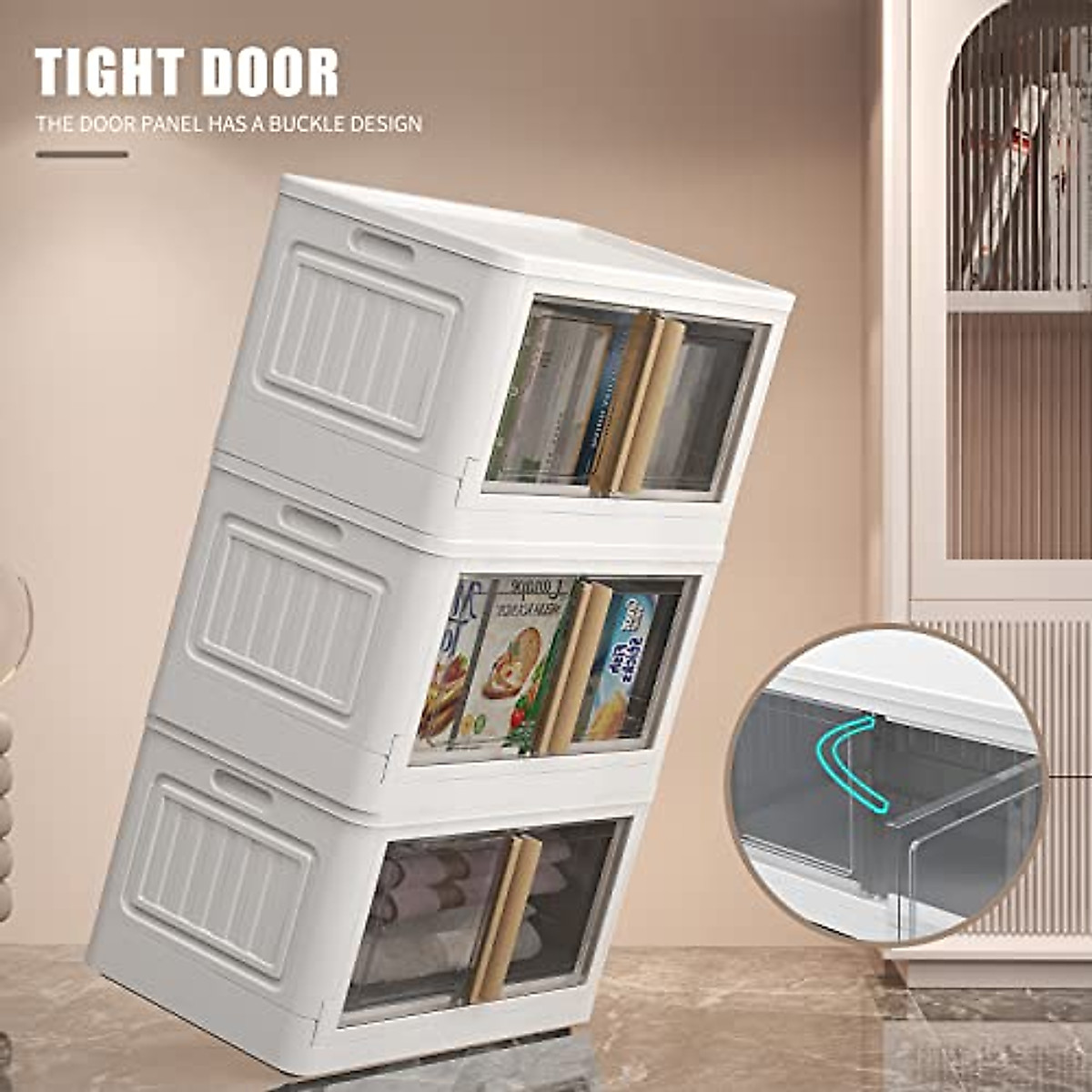 Nafenai Storage Bins with Lids - Folding plastic storage bin,44 Quart Collapsible storage box with Wheels,Double Door Stackable Closet Organizers,Storage boxs for Home