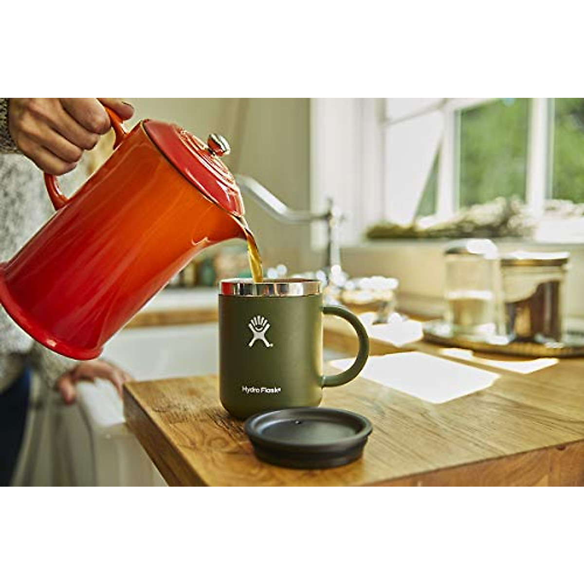 Hydro Flask 12 oz Travel Coffee Mug - Stainless Steel & Vacuum Insulated - Press-In Lid - Pacific