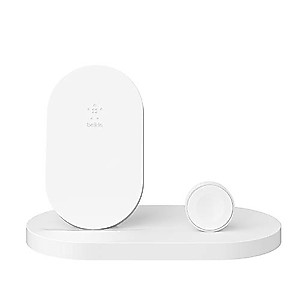Belkin 3-In-1 Wireless Charging Station - Fast Wireless Charging For Apple Iphone 14, Iphone 13 & Iphone 12 Series & Apple Watch (All Series) - With Additional USB A Port For Multiple Devices (White)