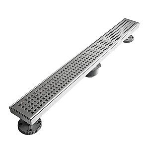 Neodrain 24-Inch Linear Shower Drain with Quadrato Pattern Grate,Brushed 304 Stainless Steel Rectangle Shower Floor Drain,Linear Drain with Leveling Feet,Hair Strainer