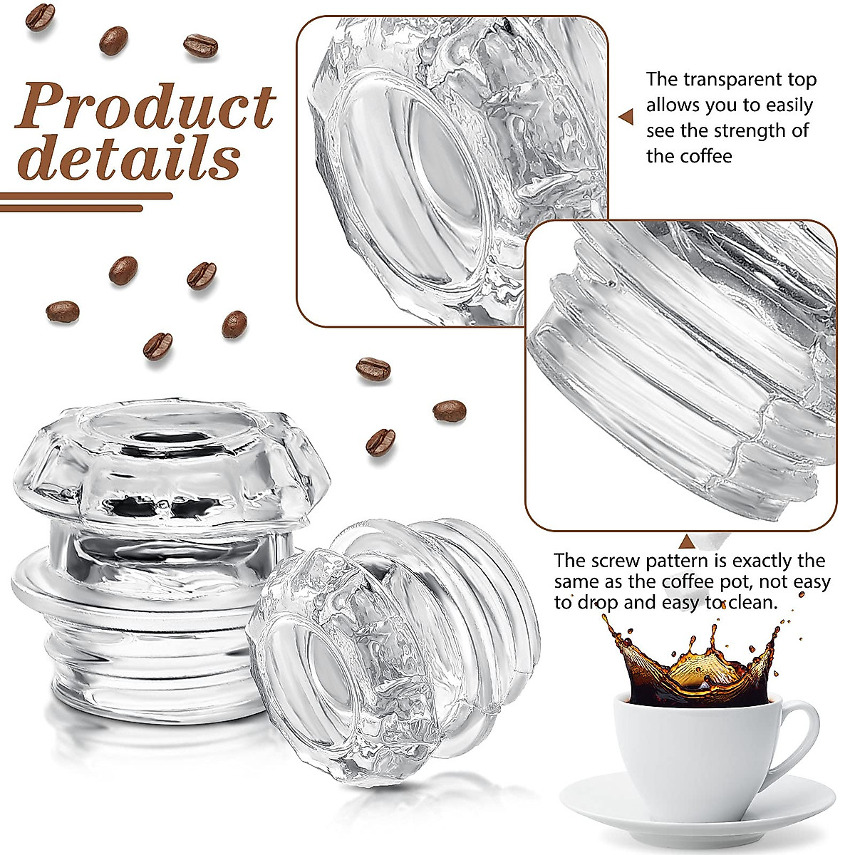 2 Pieces Coffee Percolator Glass Top Replacement Glass Coffee Filter Knob Top Glass Coffee Percolator Transparent Coffee Percolator Top