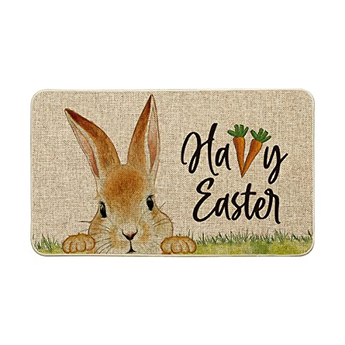 Artoid Mode Cute Rabbit Carrots Happy Easter Welcome Doormat, Seasonal Spring Low-Profile Rug Switch Mat for Indoor Outdoor 17x29 Inch