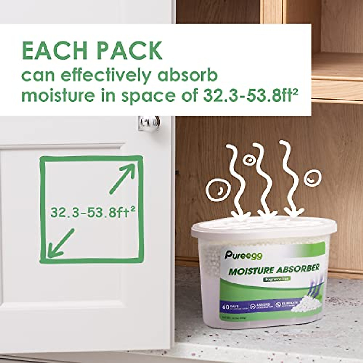 Pureegg Moisture Absorbers for Closet - 8 Packs - 10.6 Oz, Fragrance-Free Dehumidifier for Closet, Efficient Humidity Absorbers for Laundries, Kitchens, Basements