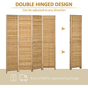 HOMCOM 4 Panel Room Divider, 5.5' Tall Bamboo Portable Folding Privacy Screens, Hand-Woven Double Side Partition Wall Dividers for Home Office, Natural