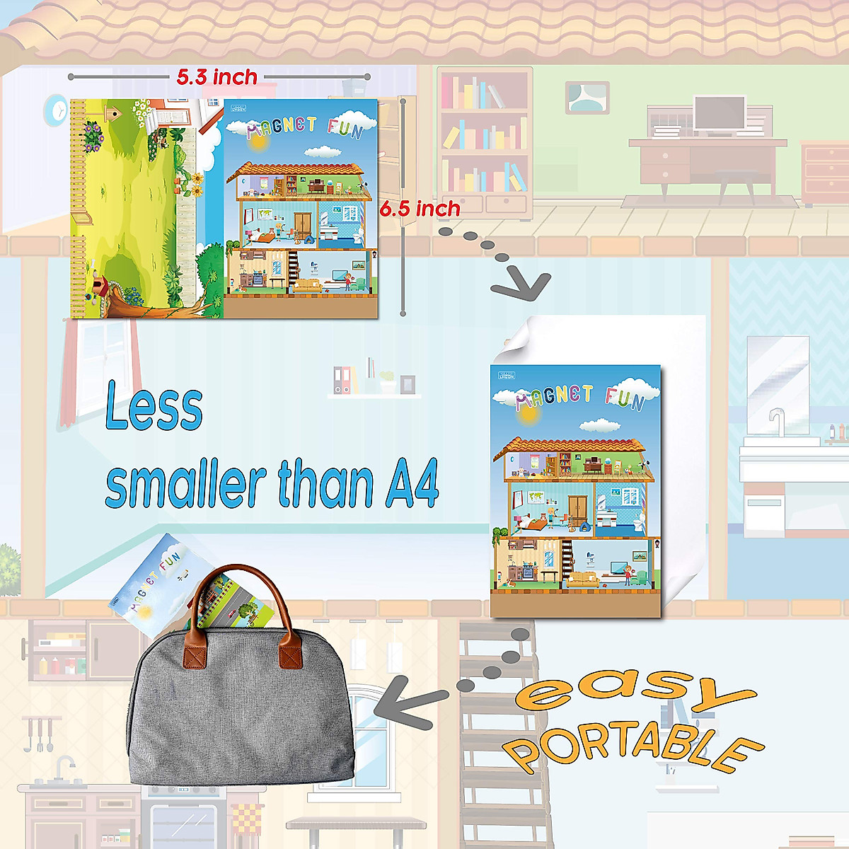 GRANDLMOON Magnetic Portable Playboard Doll House Family Magnets for Todder Kids Perfect Preschool Learning Travel Toy (65 Pcs)