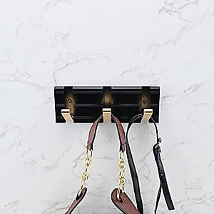 Potaosey Black Gold Wall Coat Rack, Modern Wall Mounted Coat Rack with 3 Hook,Folding Wall Hooks Rack for Bathroom, Bedroom, Entryway,Coat,Hat