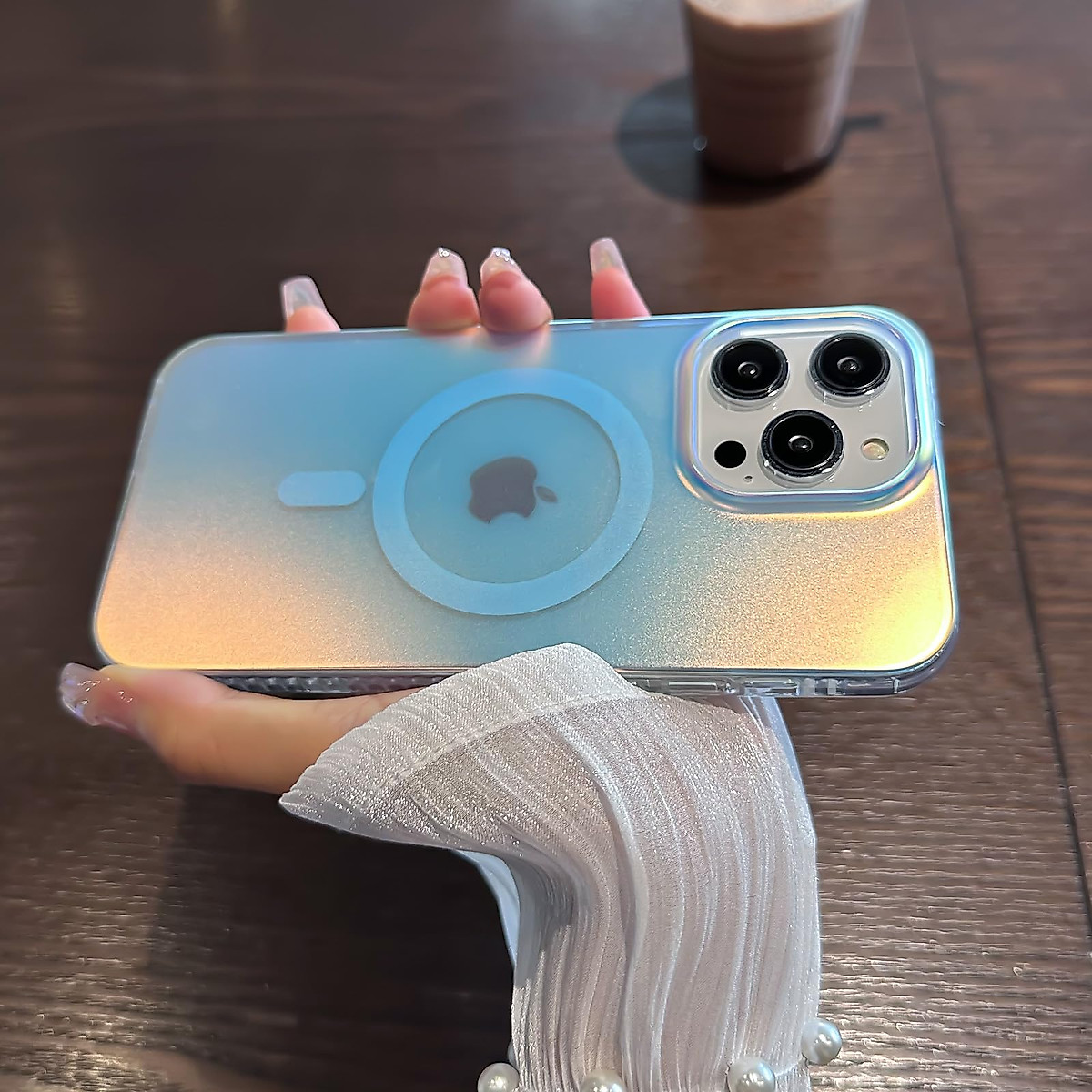 BEAWAL for iPhone 14 Pro Max Phone Case 6.7 inch, Unique Laser Holographic Frosted for Women, Compatible with MagSafe, Shockproof Soft TPU & Hard Pc White