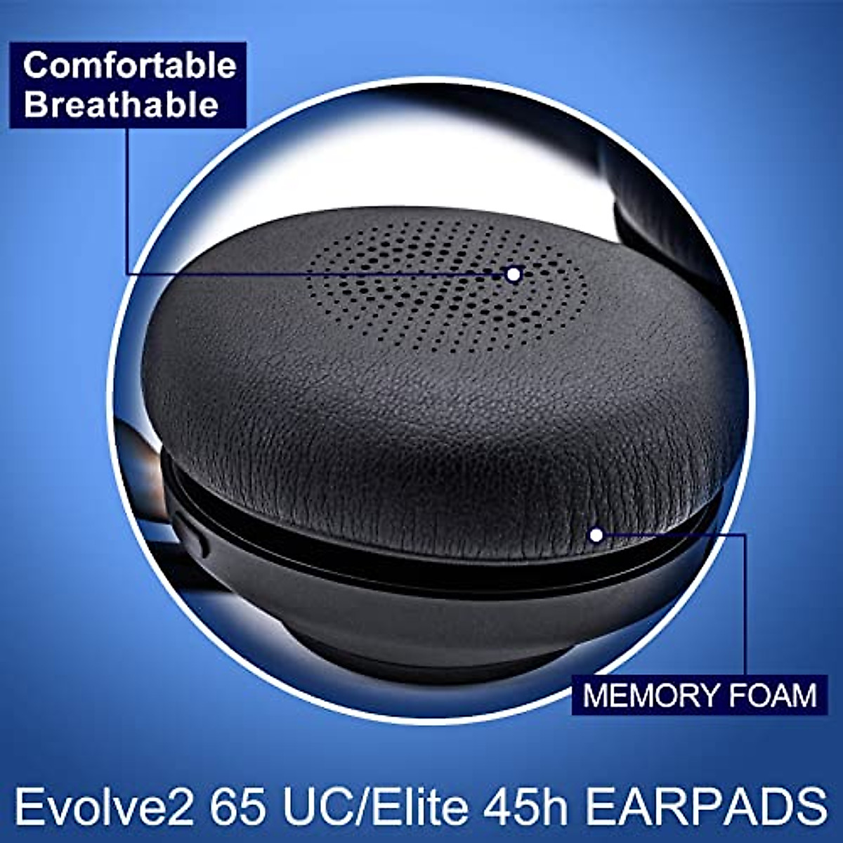 Earpads Replacement for Elite 45h, Evolve2 65 MS/UC Wireless Headphones - Protein Leather/Ear Cushion/Ear Cups by JESSVIT (Black)