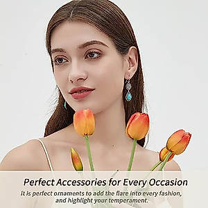 Colloca Turquoise Dangle Earrings for Women, 925 Sterling Silver Hook Western Teardrop Bohemian Earrings, Boho Drop Earrings, Gift Box included