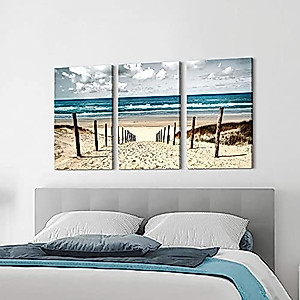 Coastal Beach Wall Art Bedroom: 3 Pieces Ocean Picture Seaside Painting Print on Seascape Artwork for Living Room Bathroom Decor(16x26)