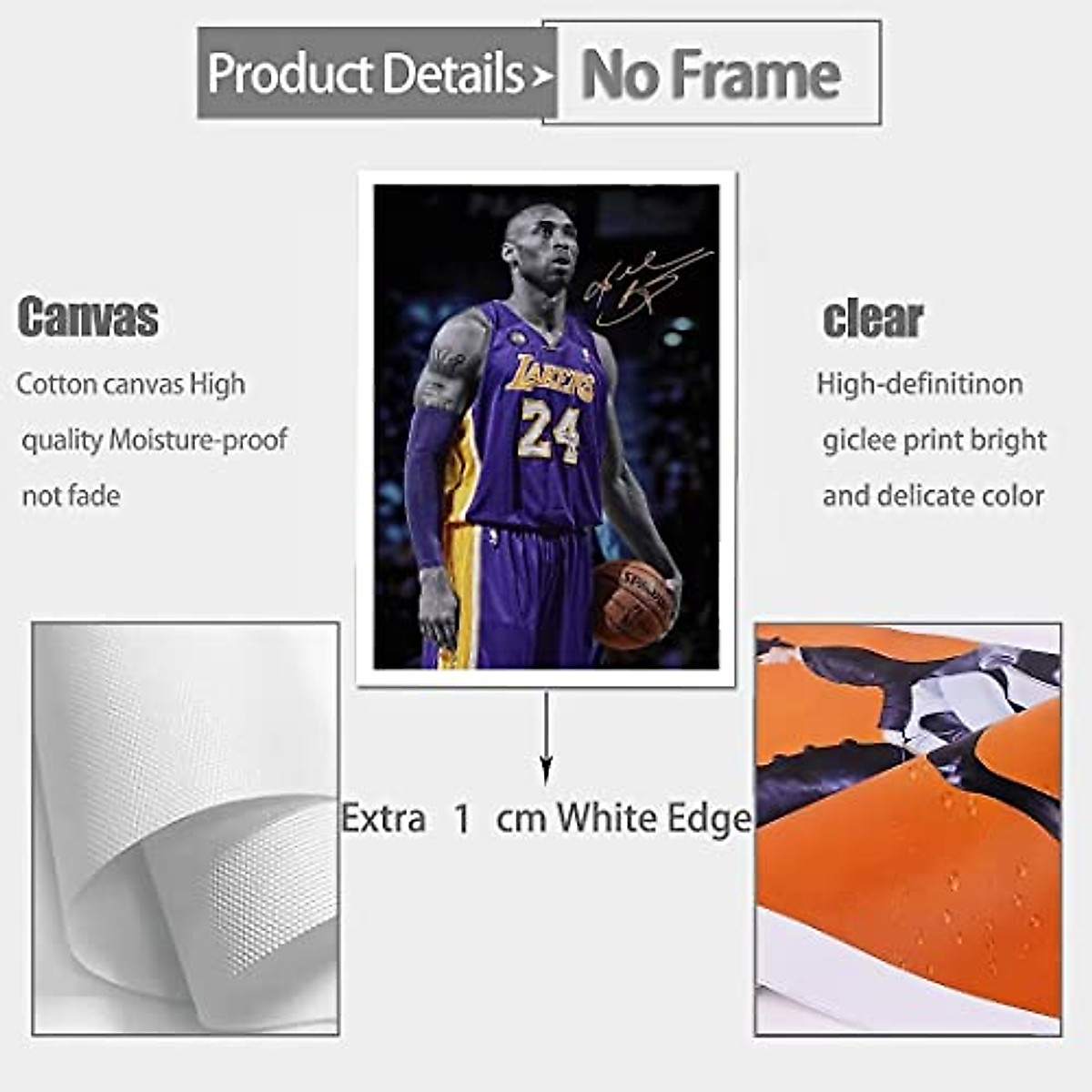 Kobe Bryant Basketball Sports Legend Star Signed Art Poster Canvas Wall Art Unframe 12x18inch For Basketball Fans Room Club Decoration