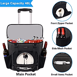 Insulated Cooler Bag with Wheels, 56 Cans Rolling Cooler, Soft Cooler Bag Backpack with Sturdy Zipper for Beach, Camping, Picnic, Patio, Travel, Outdoor, Durable, Reusable and Sustainable, Leakproof
