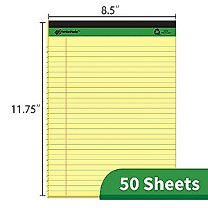 KAISA Legal Pads Writing Pads Recycled Paper, 8.5"x11.75" Wide Ruled Perforated 50 sheets Notepads 8-1/2"x 11-3/4" Writed Pad, Canary (Pack of 12pc) KSU-5668