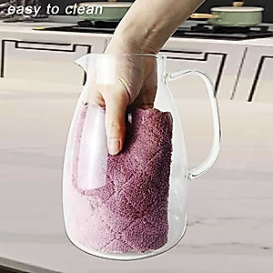 Bunhut Glass Pitcher with Lid,68 oz Water Pitcher for Hot Cold Drinks,Glass Water Pitcher with Insulated Handle,Large Glass Water Jar Made of High Borosilicate Glass,Easy to Clean