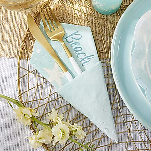 Kate Aspen Beach Themed Wedding Napkins, Thick Decorative Dinner Napkins, Luncheon Serveware, Perfect for Wedding Reception Or Bridal Shower, Turquoise, 1 Count (Pack of 30)