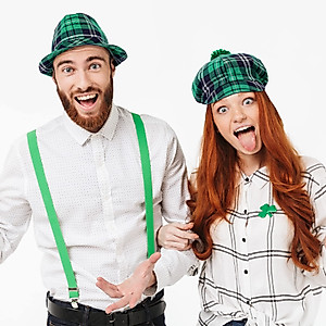 St. Patrick's Day Plaid Fabric Fedora St. Patrick's Day Accessories Green Fedora Women's Berets Hats for Adult (Cute Style)