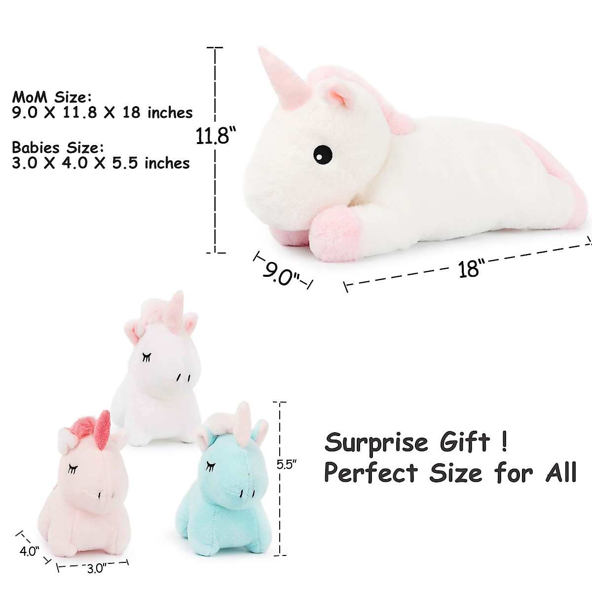 WEIGEDU Unicorn Toys for Girls Ages 1 2 3 4 5 6 7 8 Years, Mommy Stuffed Animal with 3 Babies Unicorns in Her Tummy, Soft Plush Toys Set for Baby Toddler Kids Valentines Birthday Gifts