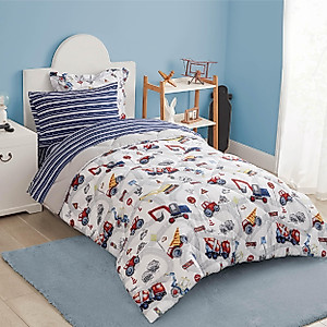 PPOLCA Truck Twin Comforter Set for Boys,5 Pieces Kids Bedroom Bedding Set with Sheets and Pillowcase,Super Soft Lightweight for All Seasons,Car,Machine Washable